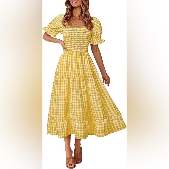 Merokeety | Dresses | Merokeety Womens Plaid Square Neck Ruffle Puff ...